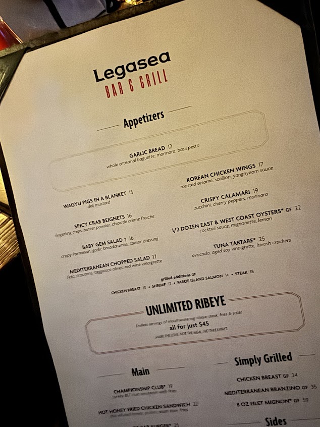 Legasea Bar & Grill Menu | Seafood, Prices, Hours at Moxy Times Square NY