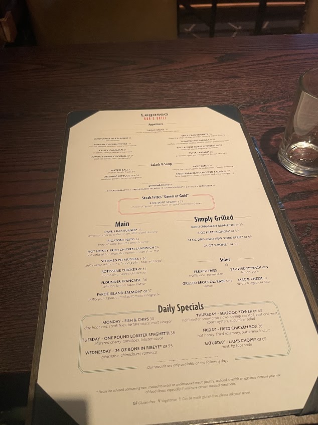 Legasea Bar & Grill Menu | Seafood, Prices, Hours at Moxy Times Square NY